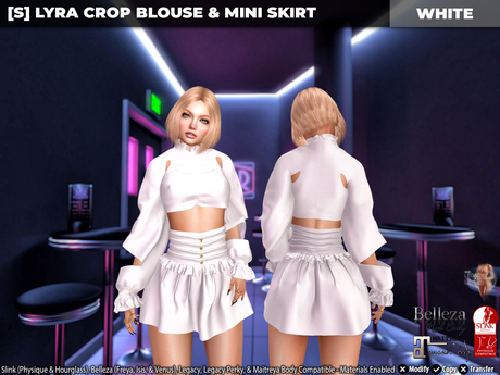 Second Life Marketplace - [S] Lyra Crop Blouse & Mini Skirt White